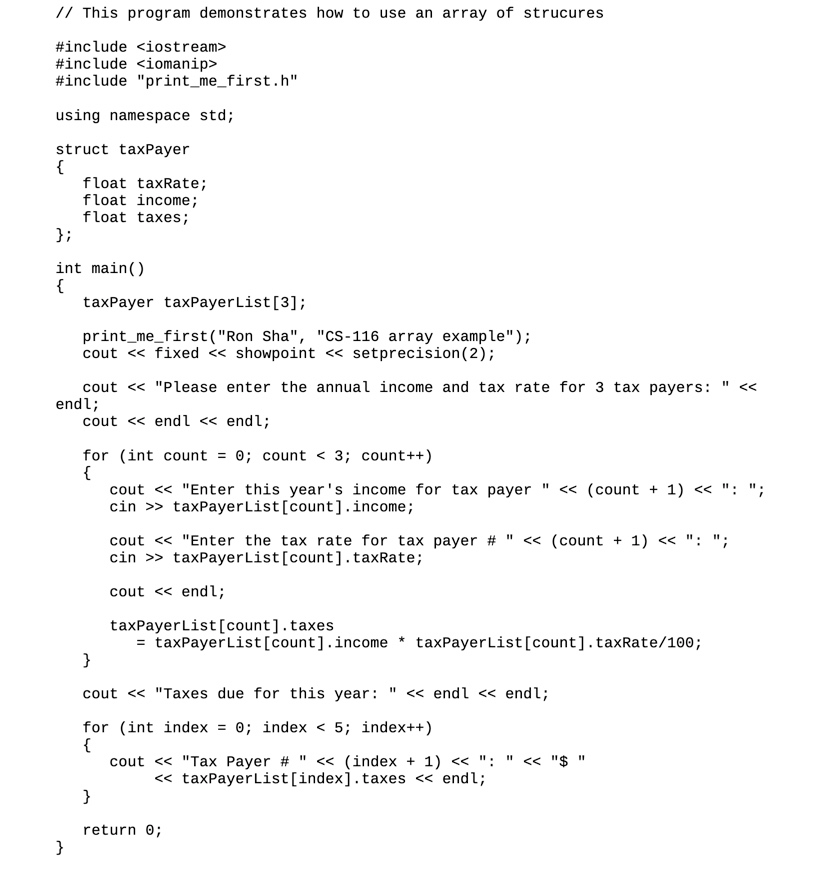 Solved use vector taxPayerList to rewrite the | Chegg.com