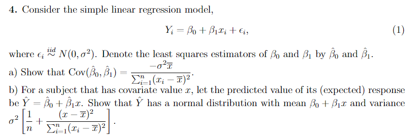 Solved 4. Consider the simple linear regression model, | Chegg.com