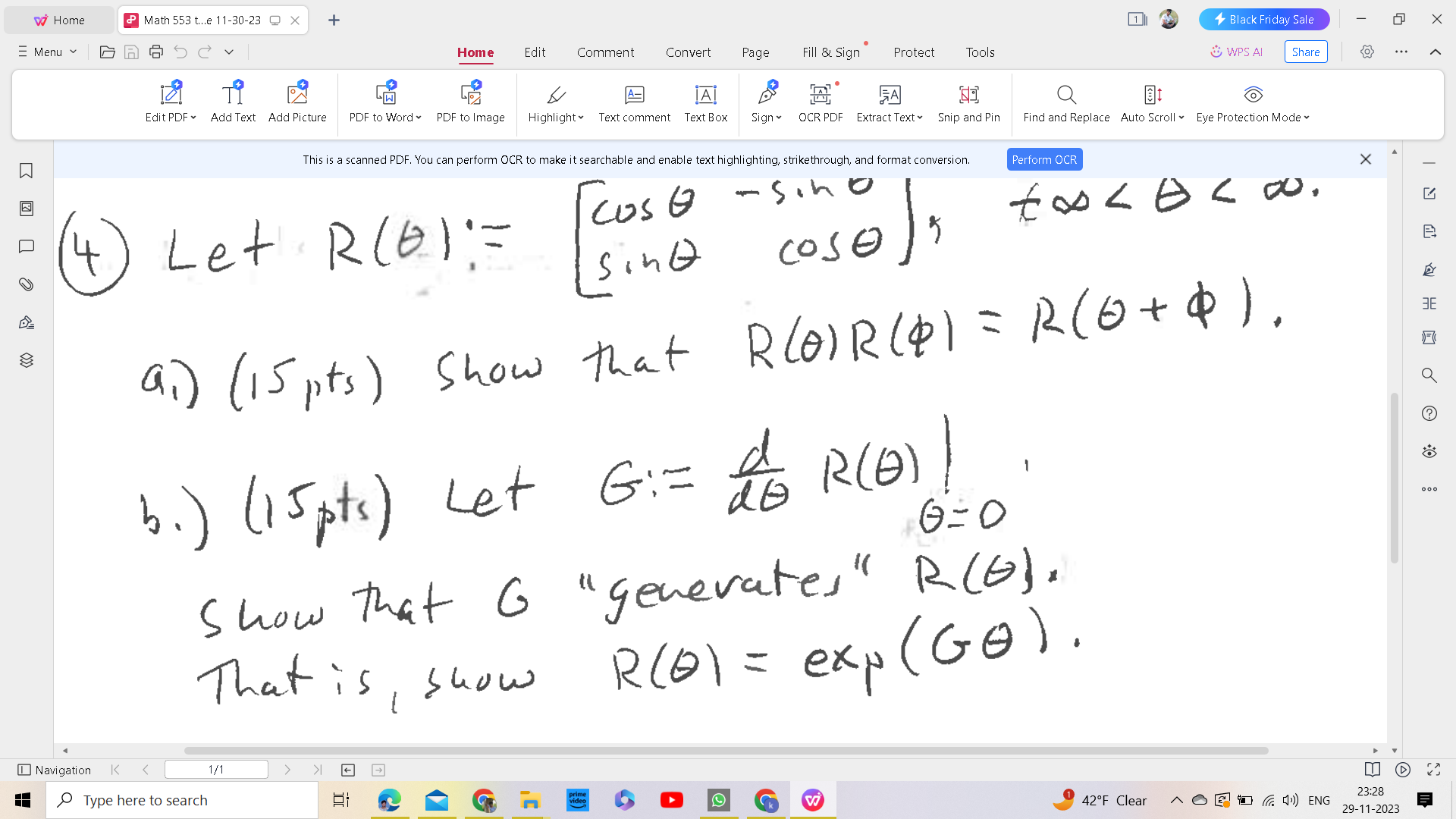 Solved (4) ﻿Let R(θ)=[cosθ-sinθsinθcosθ],t∞
