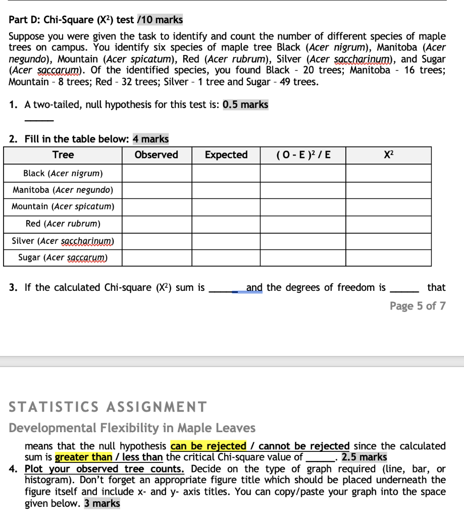 Solved Part D: Chi-Square (X2) test /10 marks Suppose you | Chegg.com