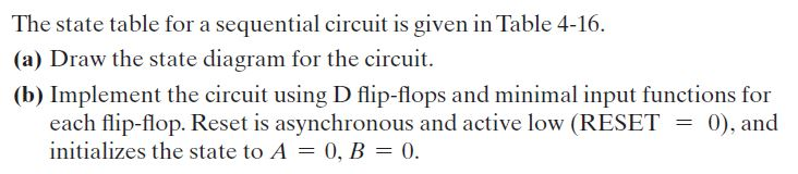 Solved The state table for a sequential circuit is given in | Chegg.com