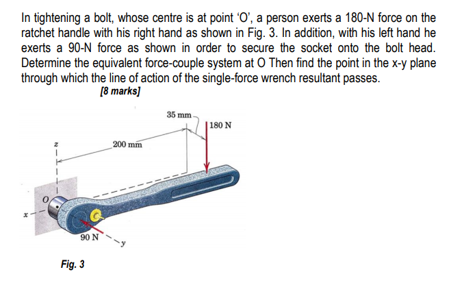 Solved In tightening a bolt, whose centre is at point 'O', a | Chegg.com