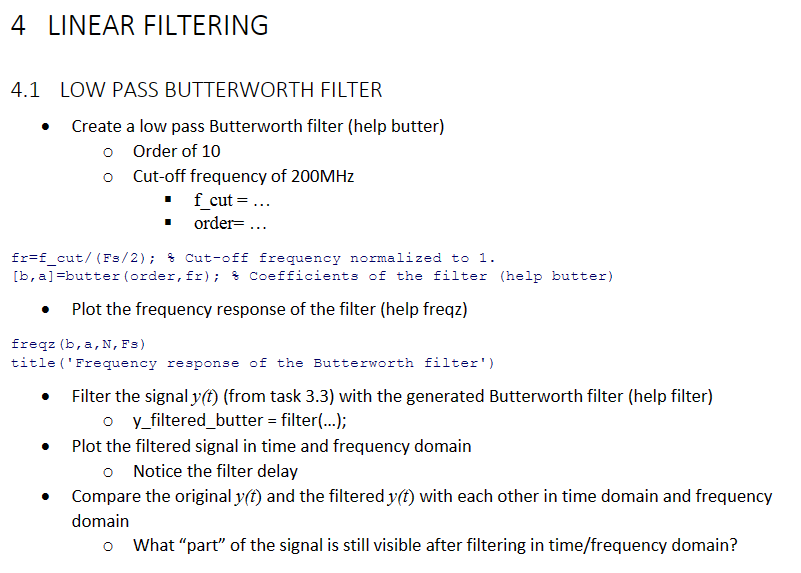 4 LINEAR FILIERING 4.1 LOW PASS BUTTERWORTH FILTER - | Chegg.com