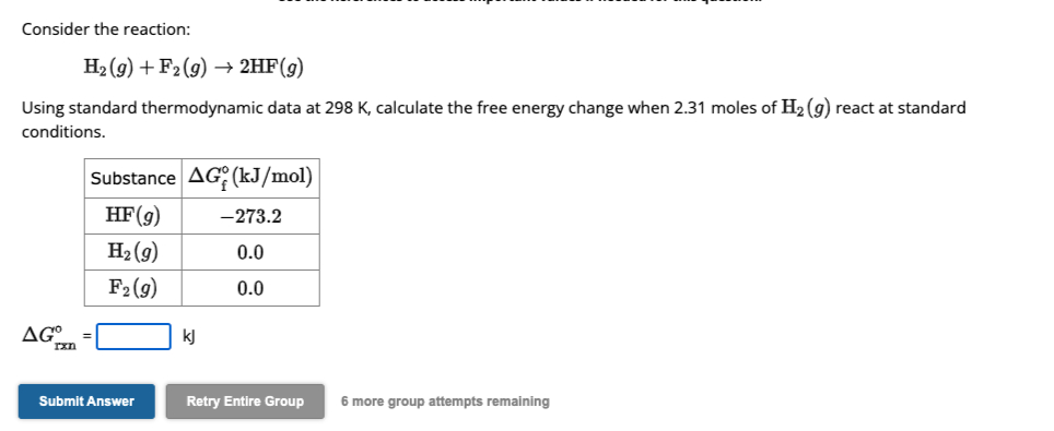 Solved Consider the reaction:H2(g)+F2(g)→2HF(g)Using | Chegg.com