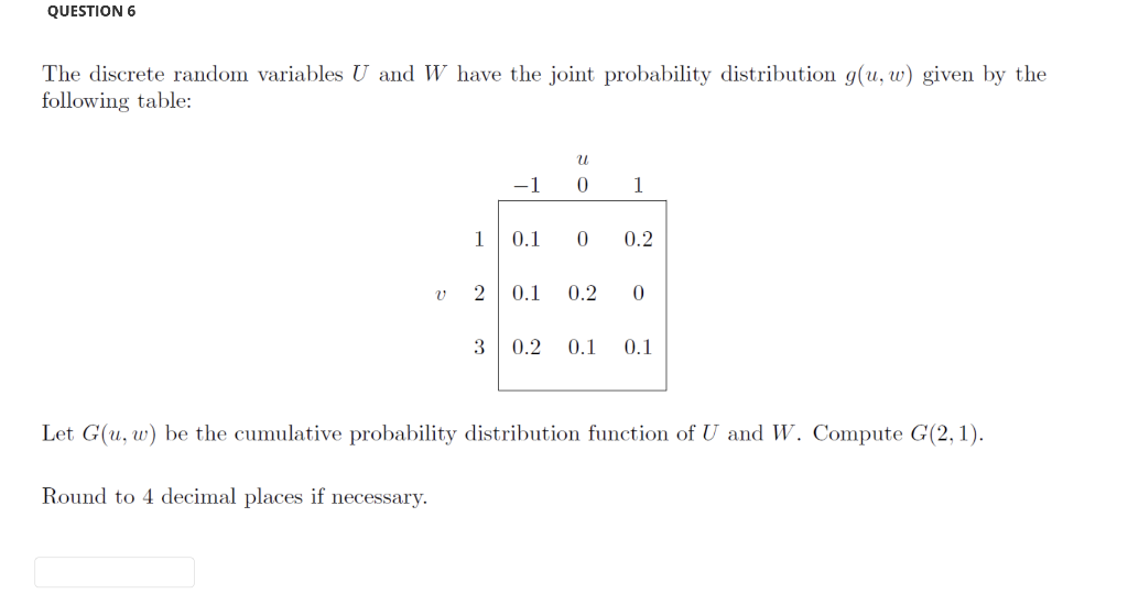 Solved The discrete random variables U and W have the joint | Chegg.com