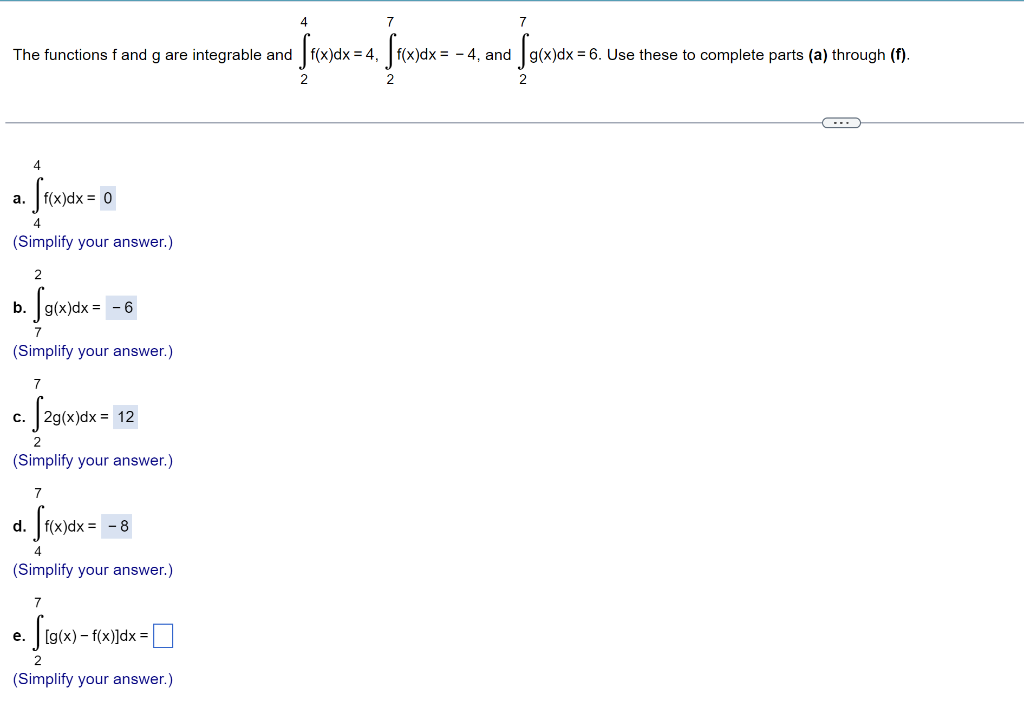 Solved The functions f and g are integrable and | Chegg.com