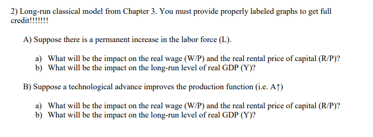 2) Long-run classical model from Chapter 3. You must | Chegg.com