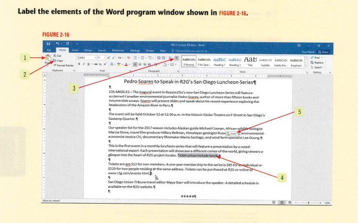 Solved Label the elements of the Word program window shown | Chegg.com