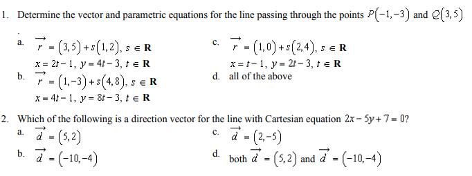 Solved 1 Determine The Vector And Parametric Equations For