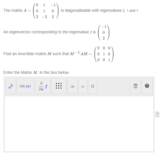 Solved The matrix A=⎝⎛00211−2−103⎠⎞ is diagonalisable with | Chegg.com