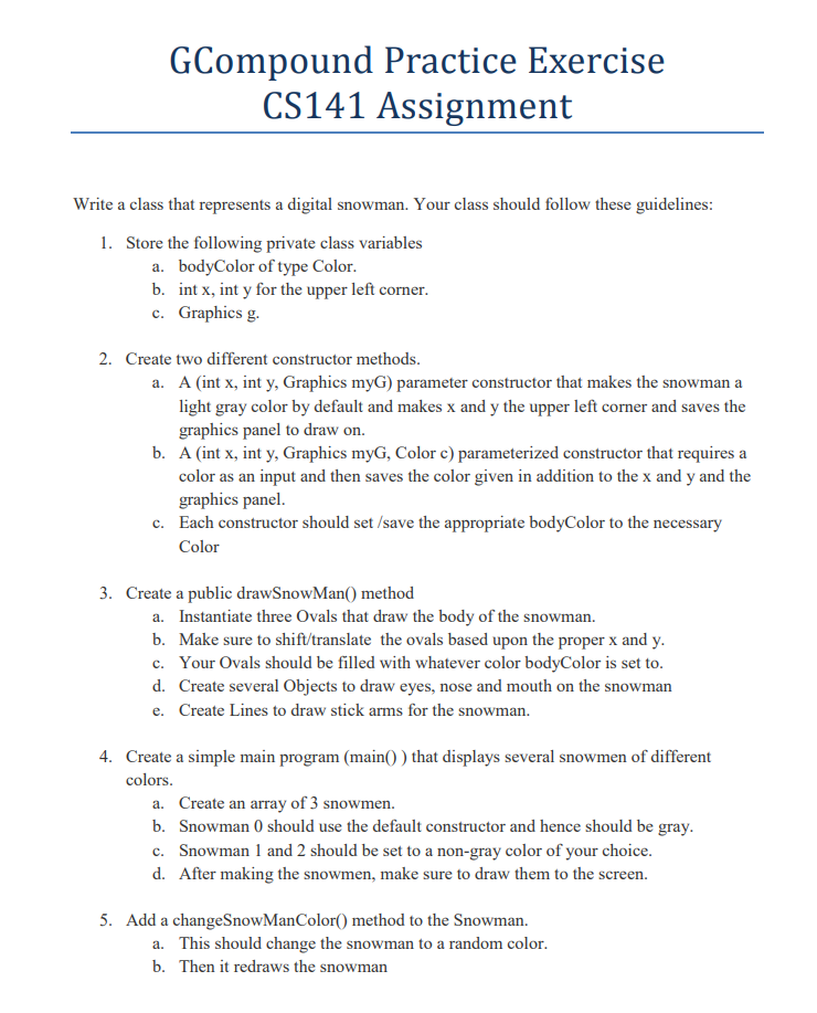 Solved GCompound Practice Exercise CS141 Assignment Write a | Chegg.com