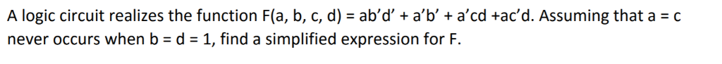 Solved A logic circuit realizes the function F(a, b, c, d) = | Chegg.com