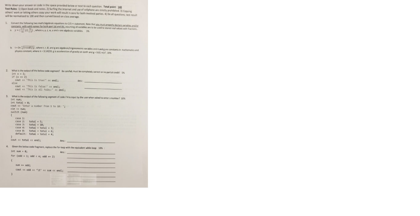 Solved Write down your answer or code in the space provided | Chegg.com