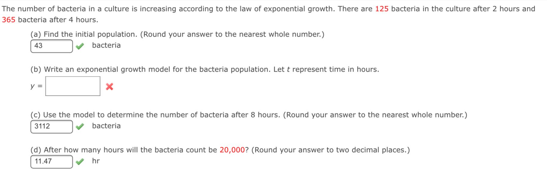 Solved The number of bacteria in a culture is increasing | Chegg.com