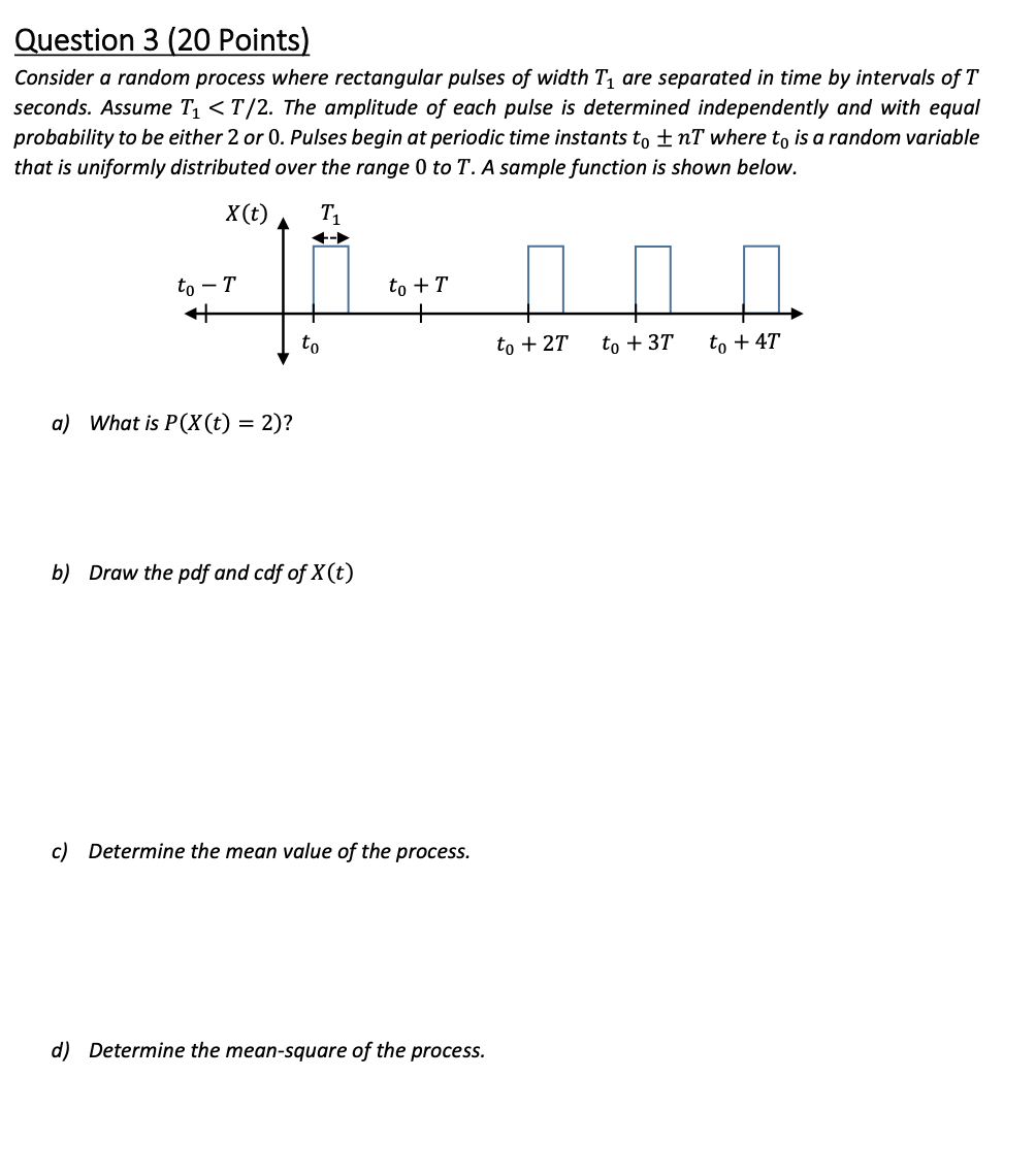 Solved Question 3 (20 Points) Consider a random process | Chegg.com