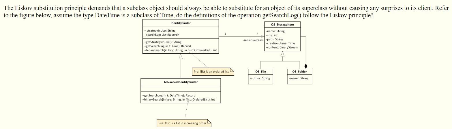 Solved Q1: The Liskov substitution principle demands that a | Chegg.com