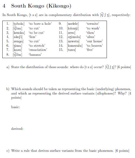 4 South Kongo (Kikongo) In South Kongo, (t s z] are | Chegg.com