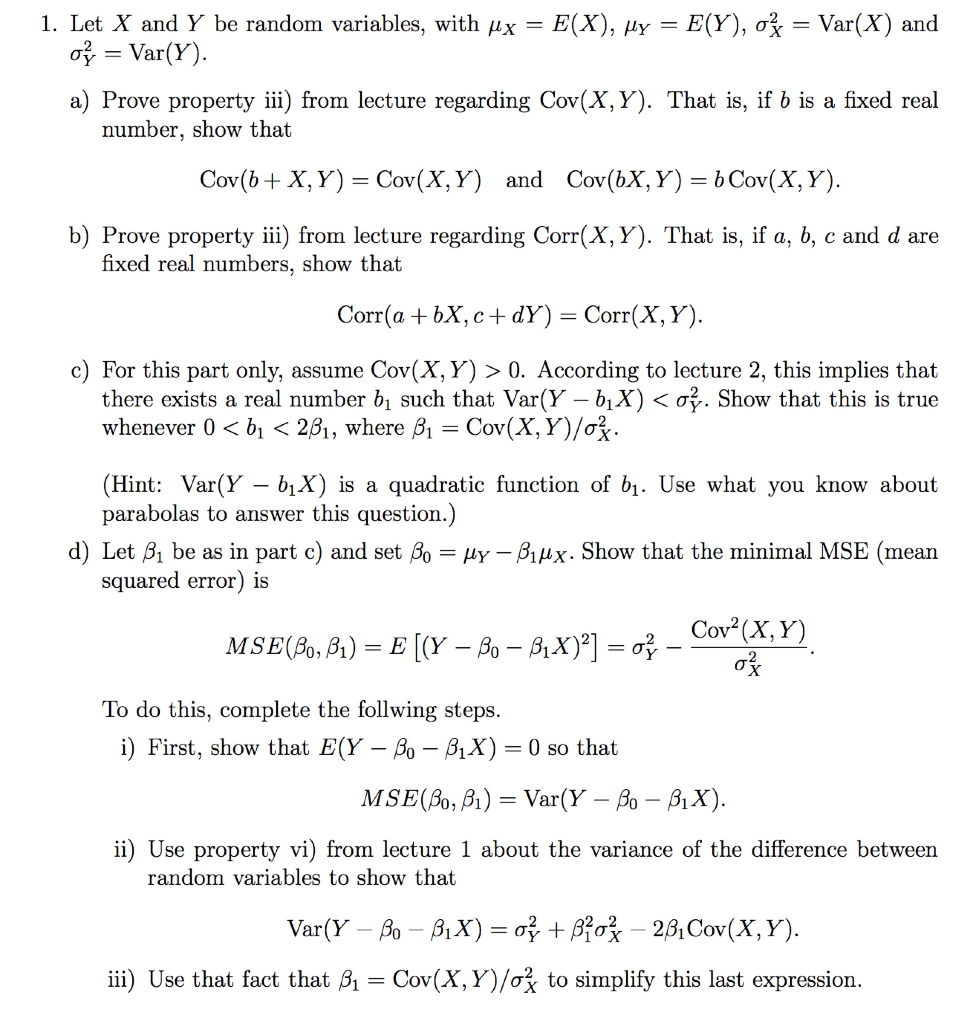 Solved 1. Let X and Y be random variables, with Ax = E(X), | Chegg.com