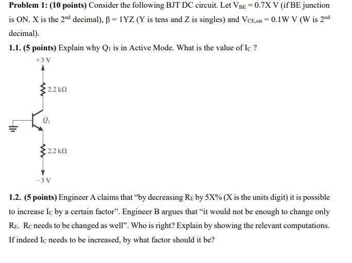 Solved Problem 1: (10 points) Consider the following BJT DC | Chegg.com