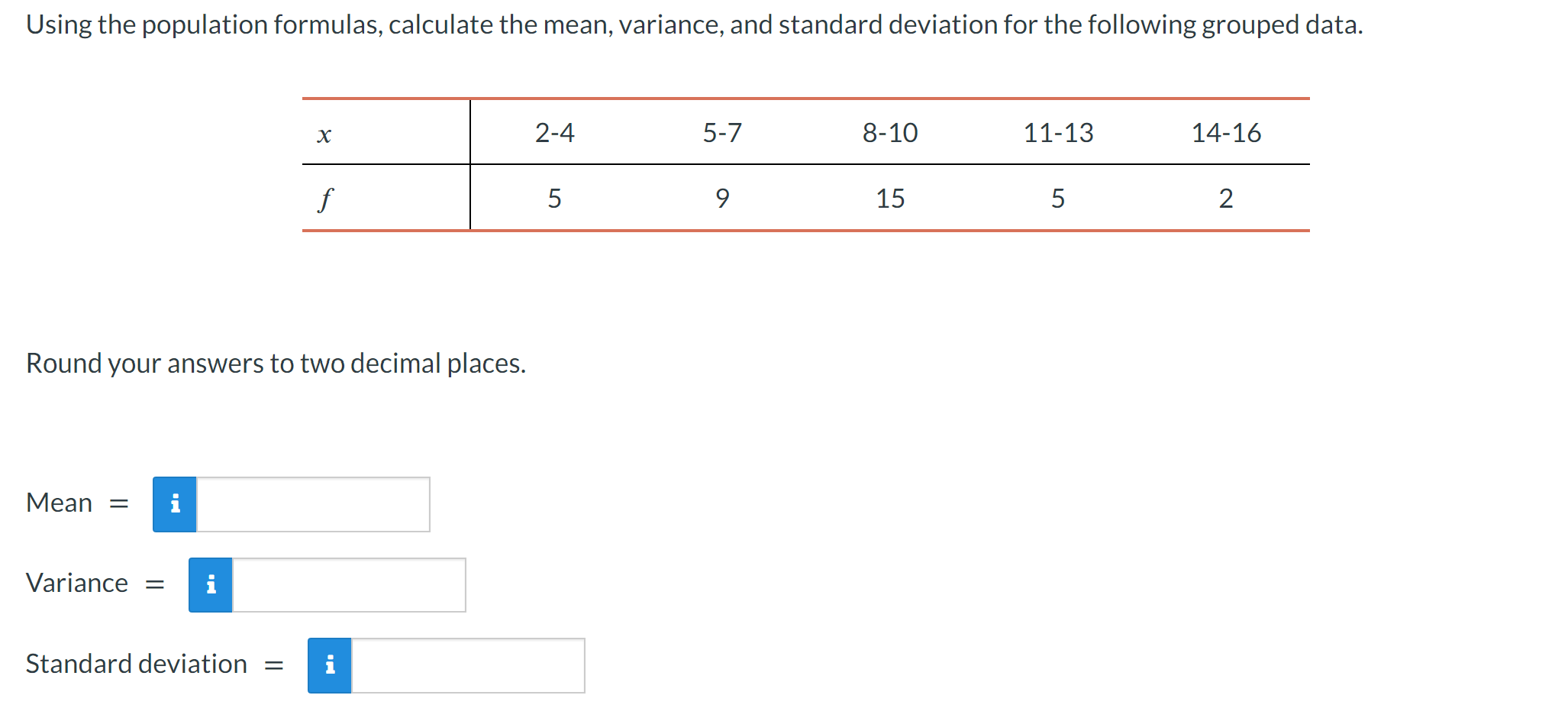 Solved Using the population formulas, calculate the mean, | Chegg.com