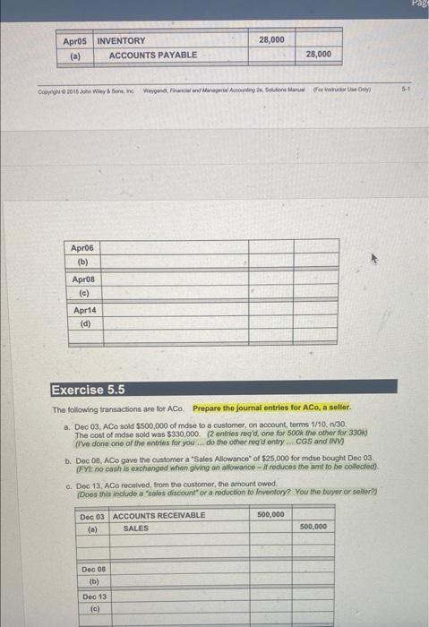 Solved Exercise 5.5 The following transactiona are for ACo. | Chegg.com