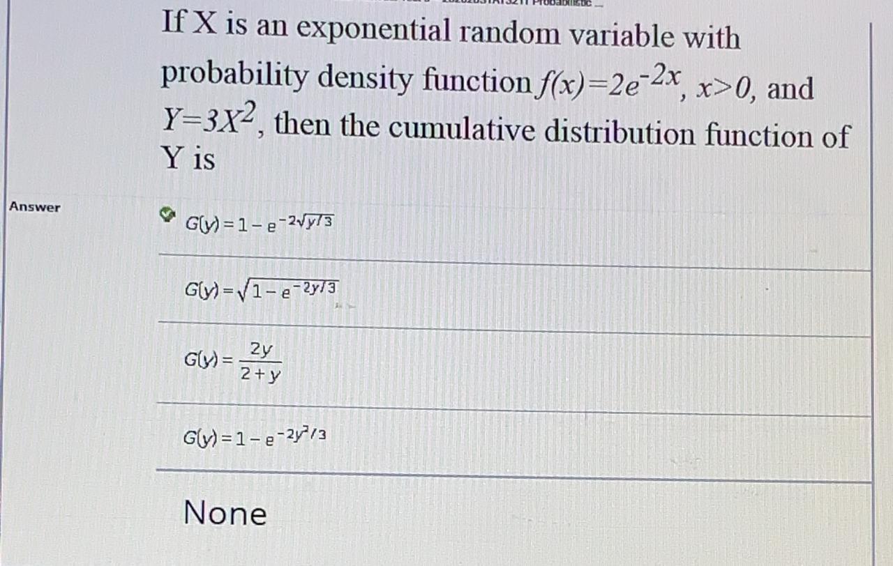 Solved If X Is An Exponential Random Variable With 9984