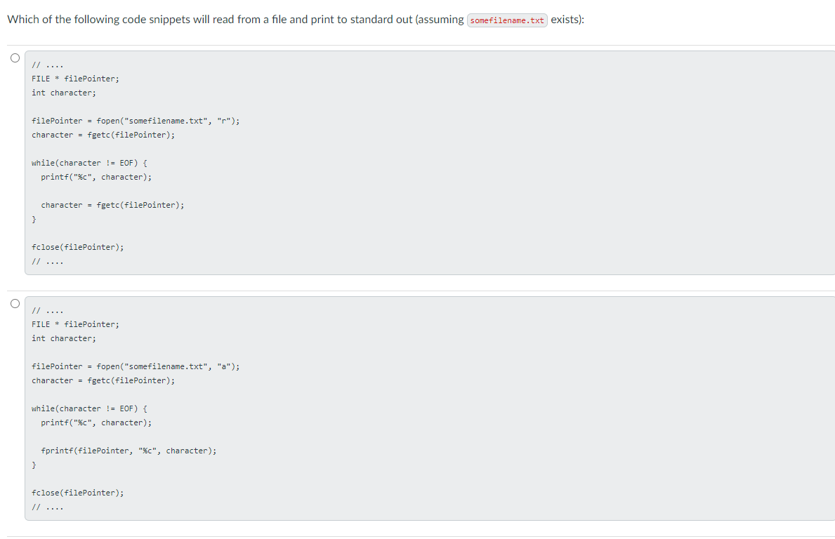 Solved Which of the following code snippets will read from a | Chegg.com