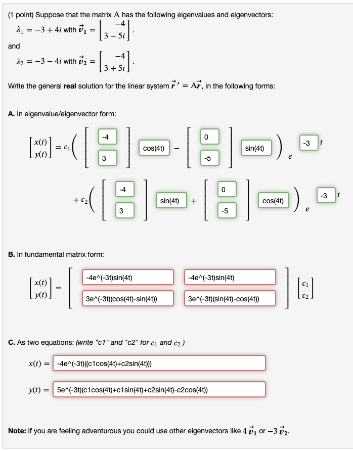 Solved 1 Point Suppose That The Matrix A Has The Following Chegg