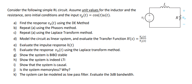 Solved Consider the following simple RL circuit. Assume unit | Chegg.com