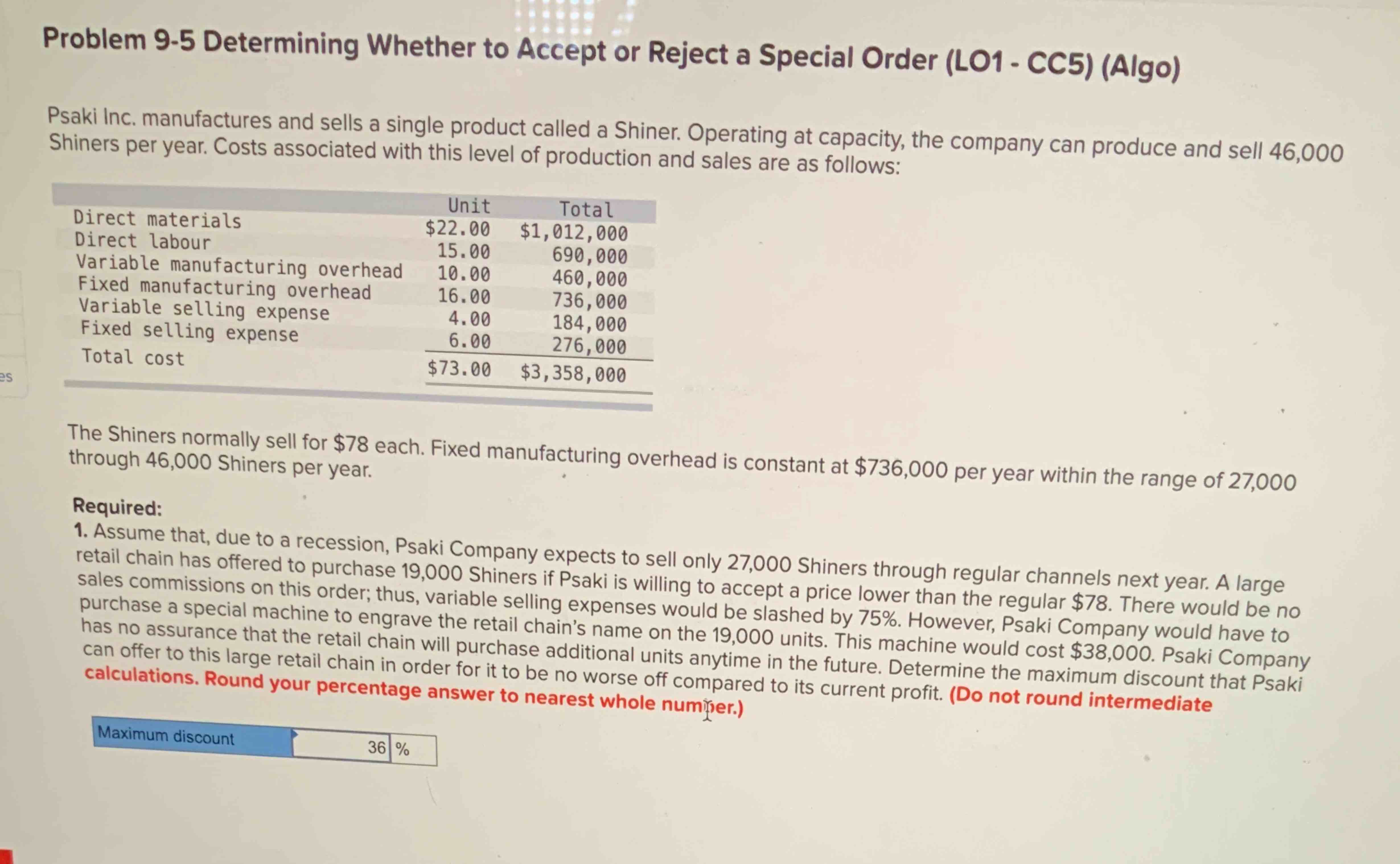 Solved Problem 9-5 ﻿Determining Whether to Accept or Reject | Chegg.com