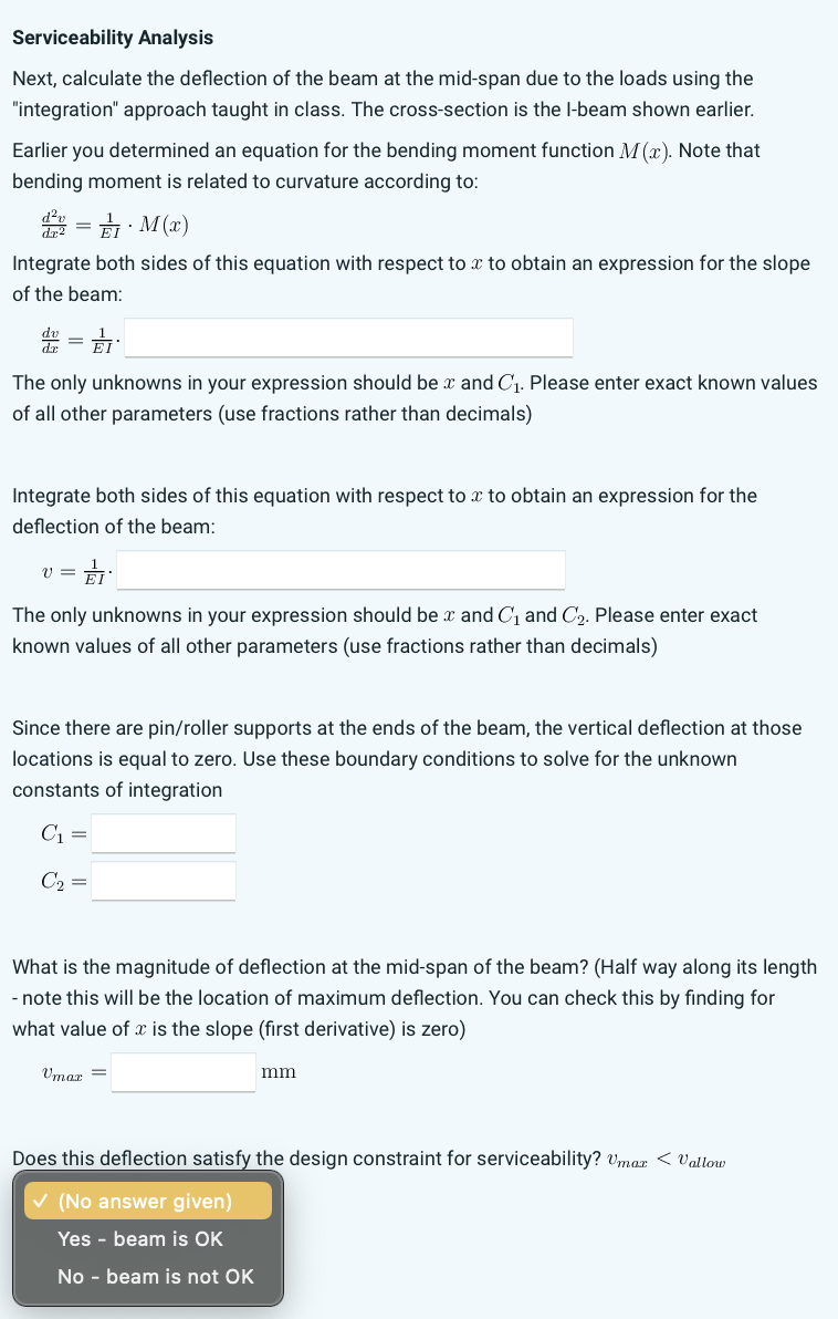 Solved Serviceability Analysis Next, calculate the | Chegg.com