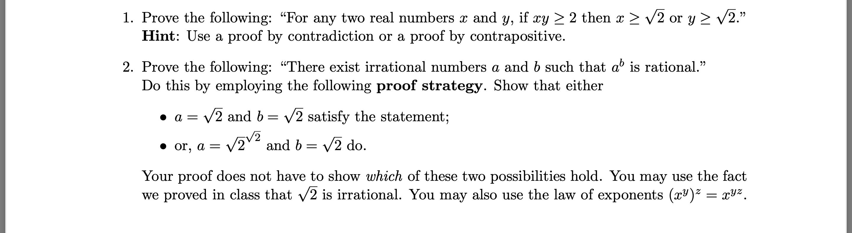 Solved 1. Prove the following: "For any two real numbers x | Chegg.com