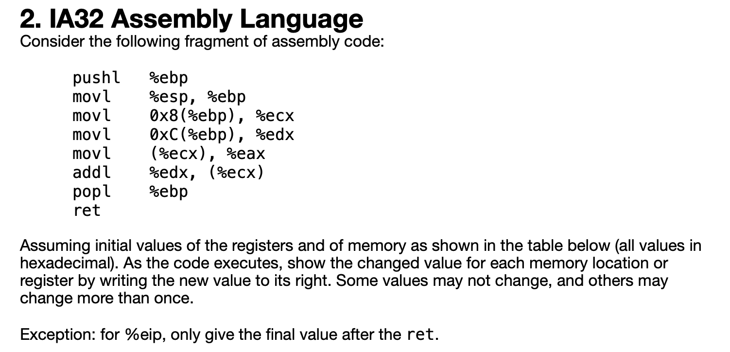 2. IA32 Assembly Language Consider the following | Chegg.com