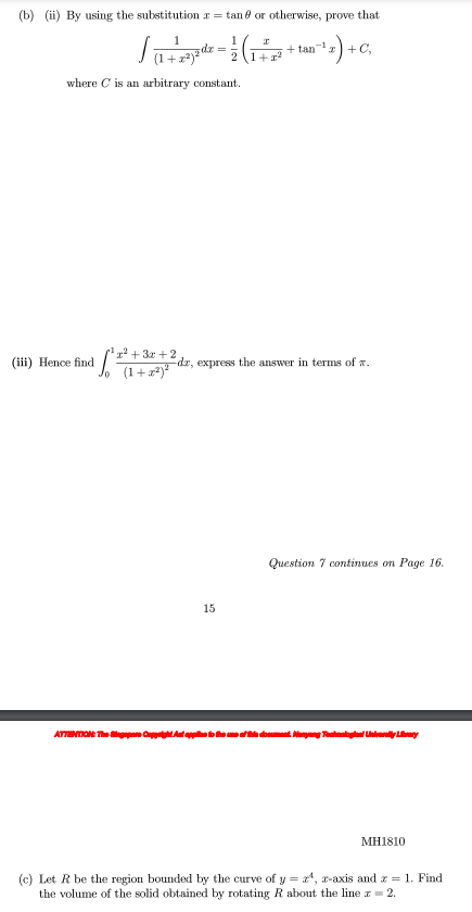 Solved (b) (ii) By ﻿using the substitution x=tanθor | Chegg.com