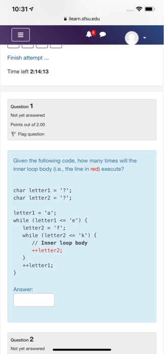 Solved 10:31 ilearn.sfsu.edu Finish attempt Time left | Chegg.com