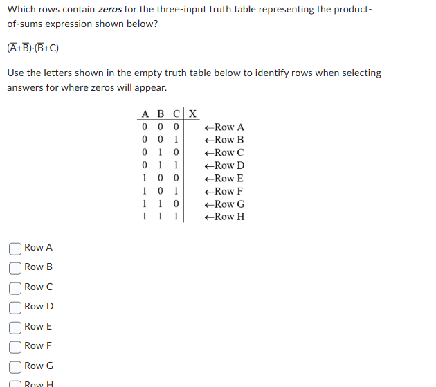 Solved Which rows contain zeros for the three-input truth | Chegg.com