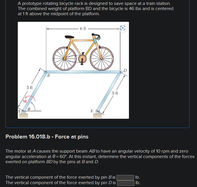 Solved A prototype rotating bicycle rack is designed to save | Chegg.com