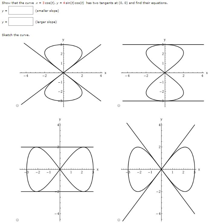 Solved Show that the curve x = 3 cos(t), y = 4 sin(t) cos(t) | Chegg.com