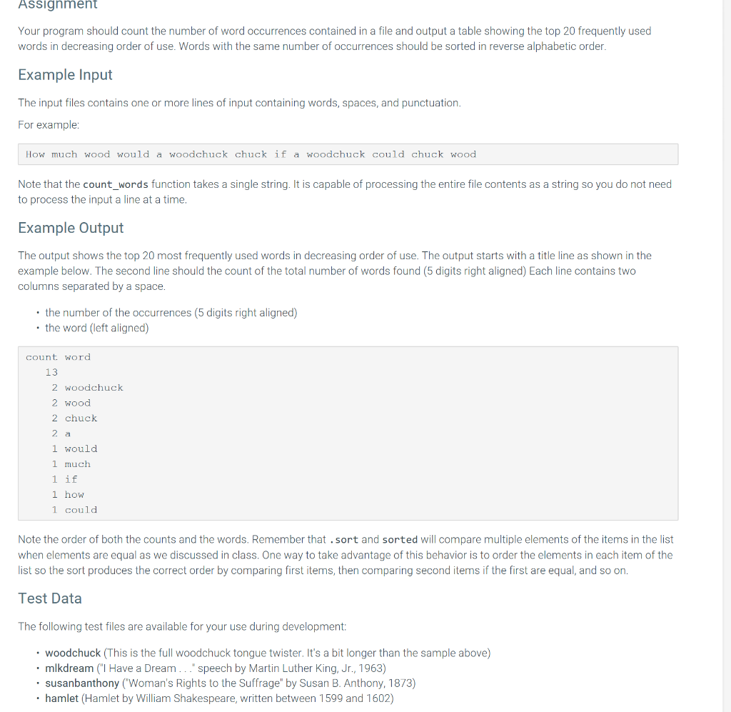 Solved Assignment Your Program Should Count The Number Of 