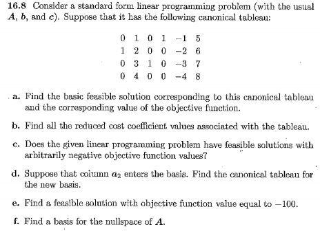 16.8 Consider a standard form linear programming | Chegg.com