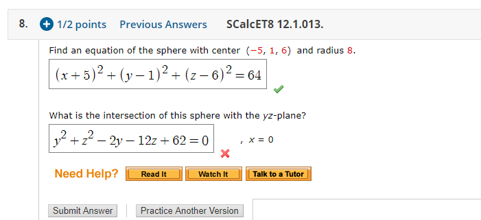 Solved + 1/2 points 8. SCalcET8 12.1.013. Previous Answers | Chegg.com