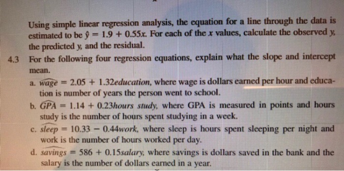Solved Using simple linear regression analysis, the equation | Chegg.com