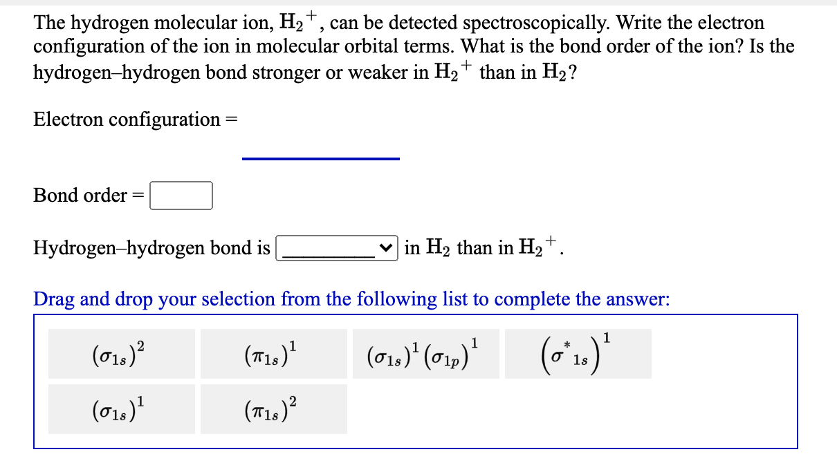 Solved The hydrogen molecular ion, H2+, can be detected | Chegg.com