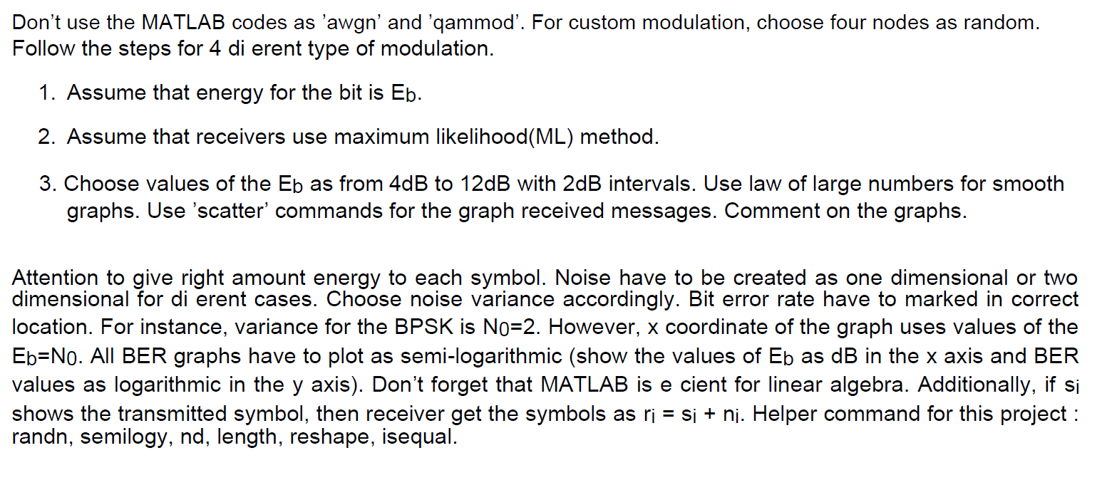 Solved Don't use the MATLAB codes as 'awgn' and 'qammod'. | Chegg.com