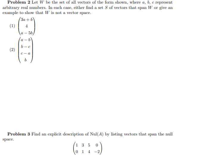 Solved Problem 2 Let W be the set of all vectors of the form | Chegg.com