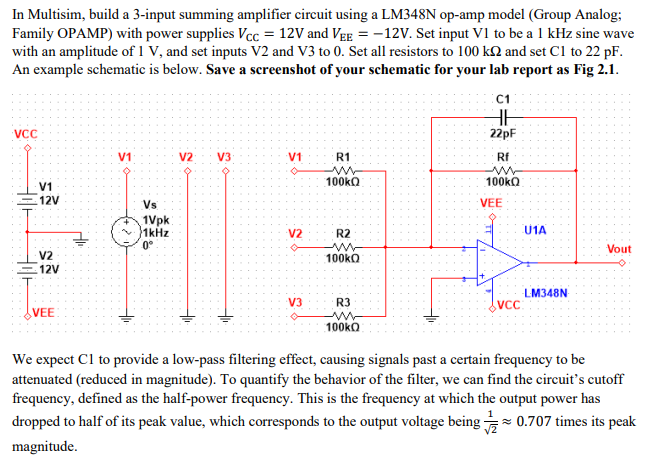 Solved In Multisim, build a 3-input summing amplifier | Chegg.com