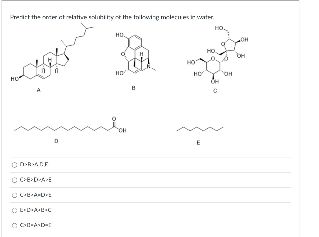 Solved Predict the order of relative solubility of the | Chegg.com
