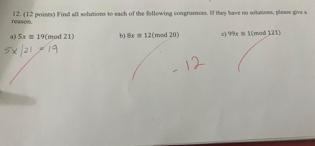 Solved 12. (12 points) Find all solutions to each of the | Chegg.com