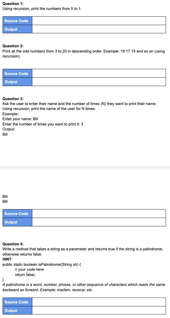 Solved Question 1: Using recursion, print the numbers from 5 | Chegg.com