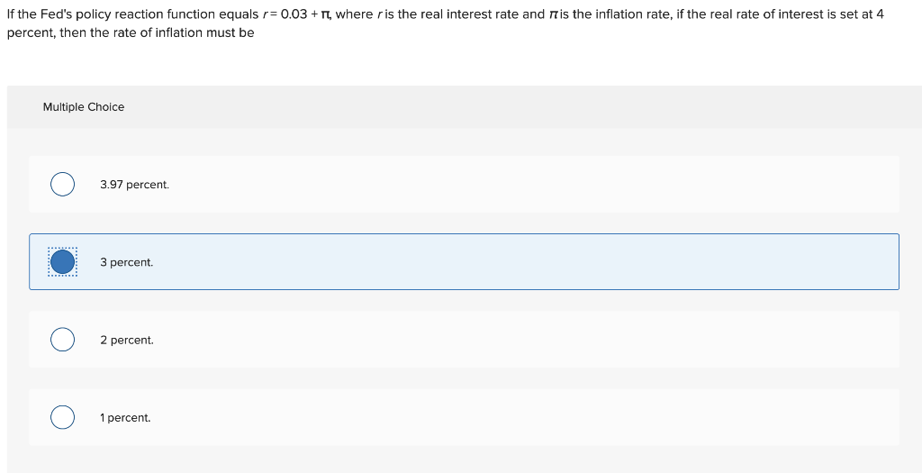 Solved If the Fed's policy reaction function equals | Chegg.com